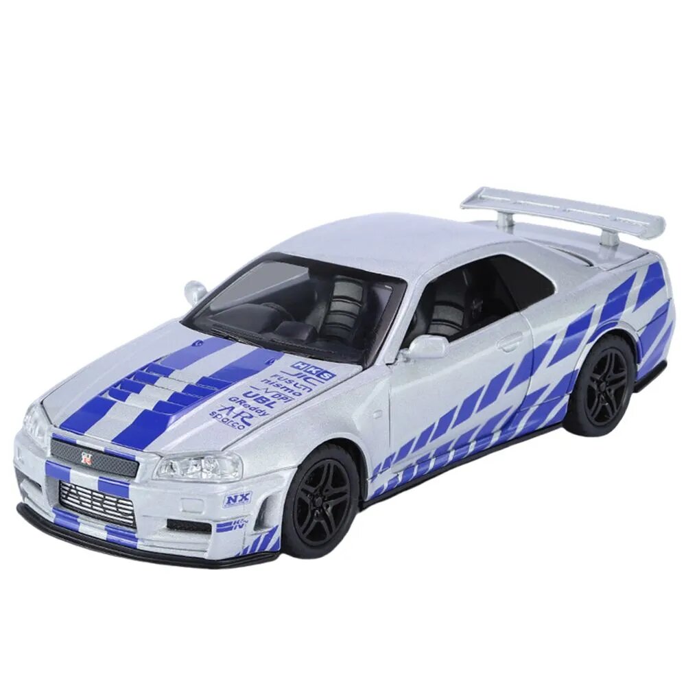 1:32 Ниссан GTR Скайлайн R34 R35 Металлическая модель автомобиля, игрушечная машина