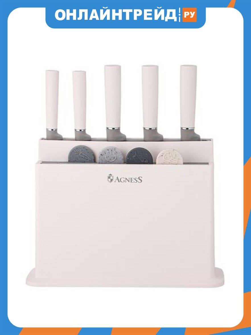 Набор Agness из 10 пр: 5 ножей, 4 доски и подставка (671-212)