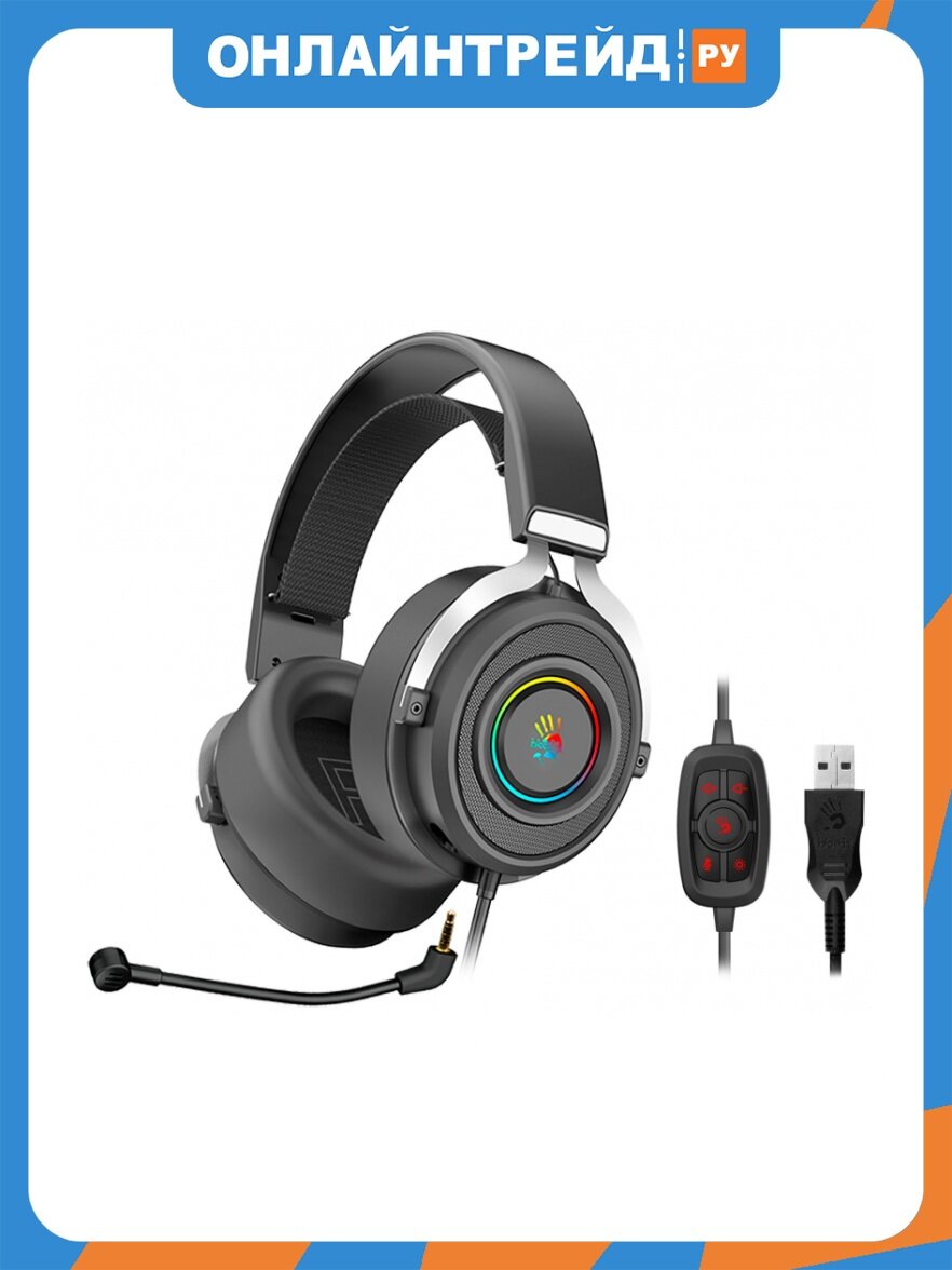 Игровые наушники A4TECH Bloody G535, проводные (USB), черный/серебристый