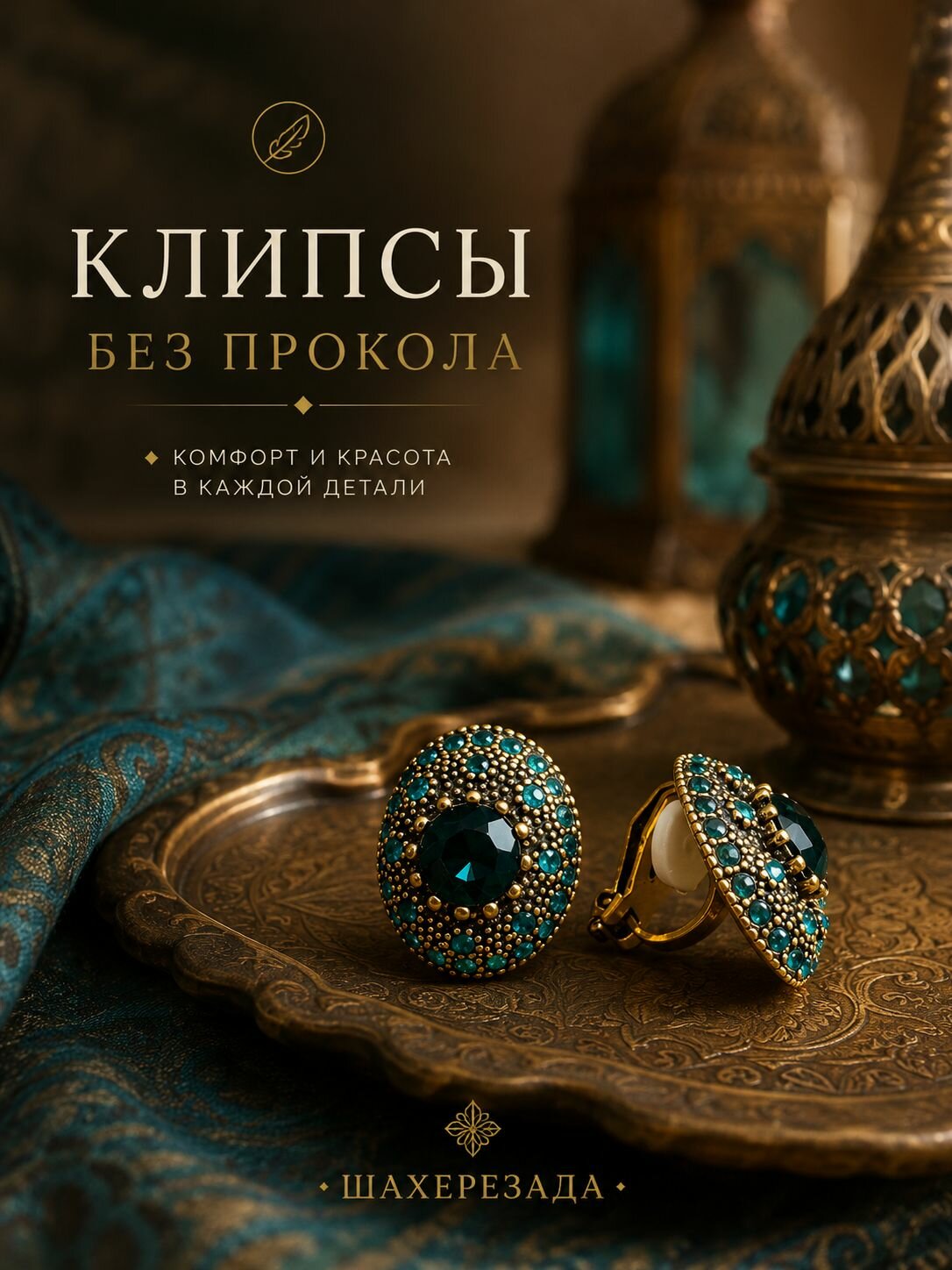 Серьги клипсы, искусственный камень
