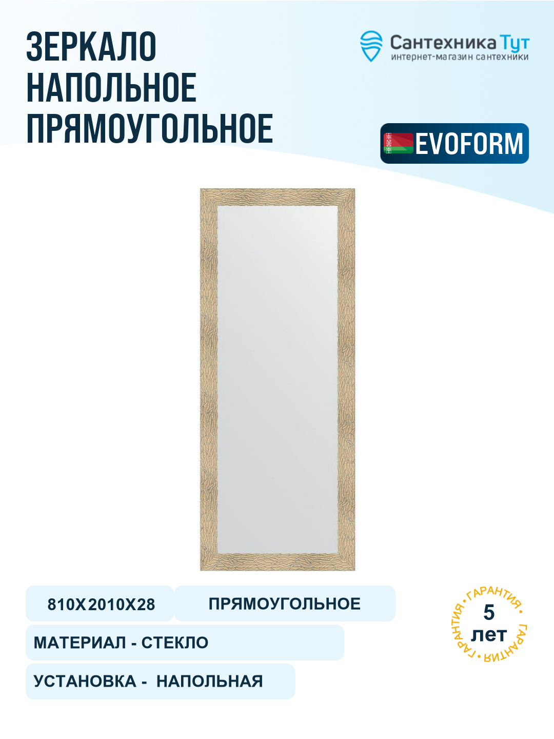 Зеркало Evoform Definite Floor 201х81 BY 6007 в багетной раме - Золотые дюны 90 мм