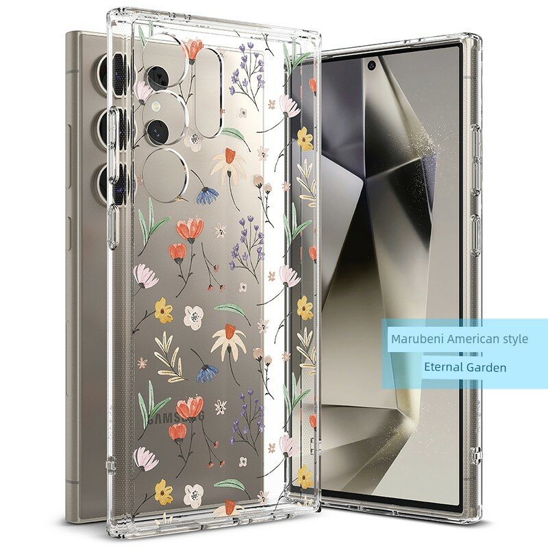 Чехол прозрачный с цветочным узором для Samsung Galaxy S24 Plus, классический дизайн, цветочный рисунок