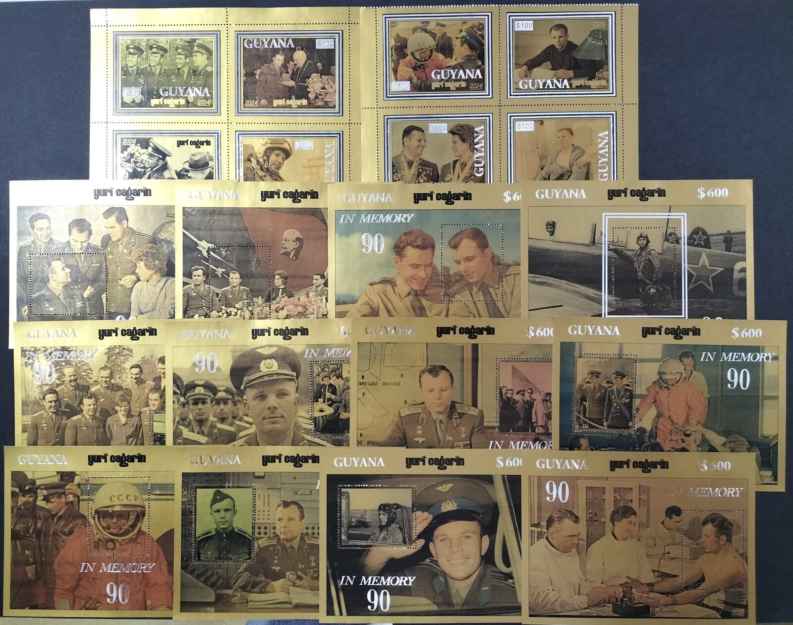 Марки 2024 год Гайана Космос Юрий Гагарин ! Серебряная Фольга 12+2 MNH