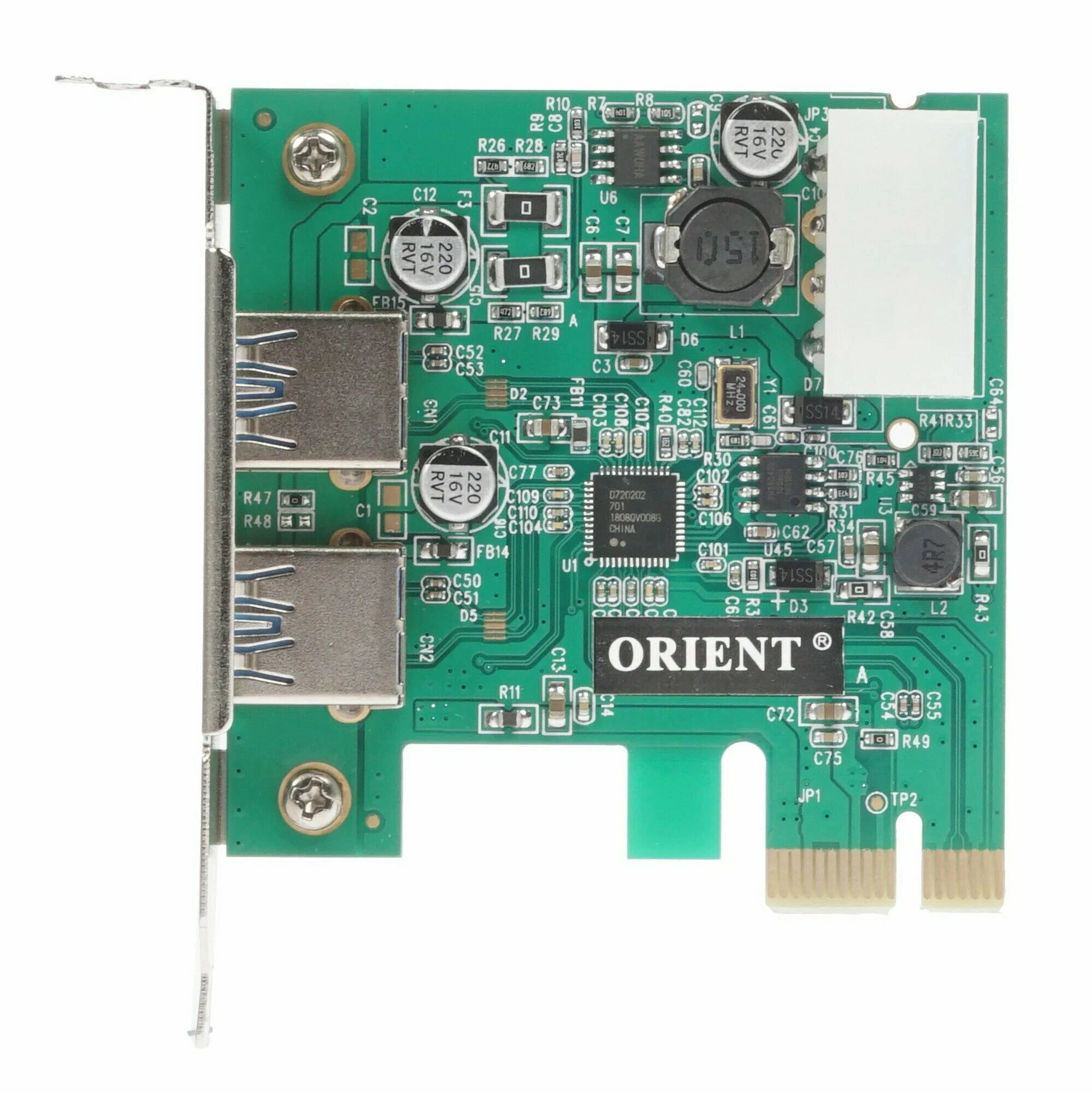 Контроллер PCI-E, USB3.0 Orient 2 port-ext, доп разъём питания