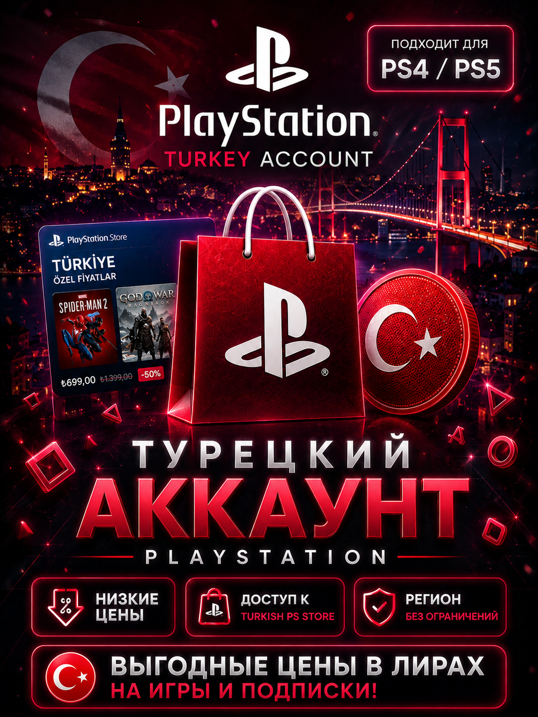 Турецкий аккаунт (учетная запись) PS4/PS5 | для PlayStation | Моментальная доставка