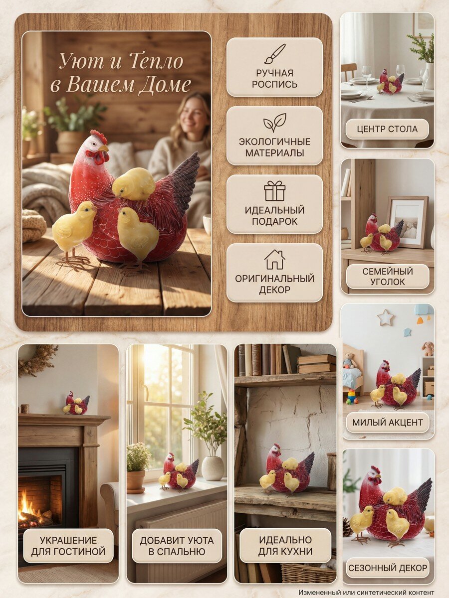 Фигурка декоративная "Курица с цыплятами", L19 W16 H18 см