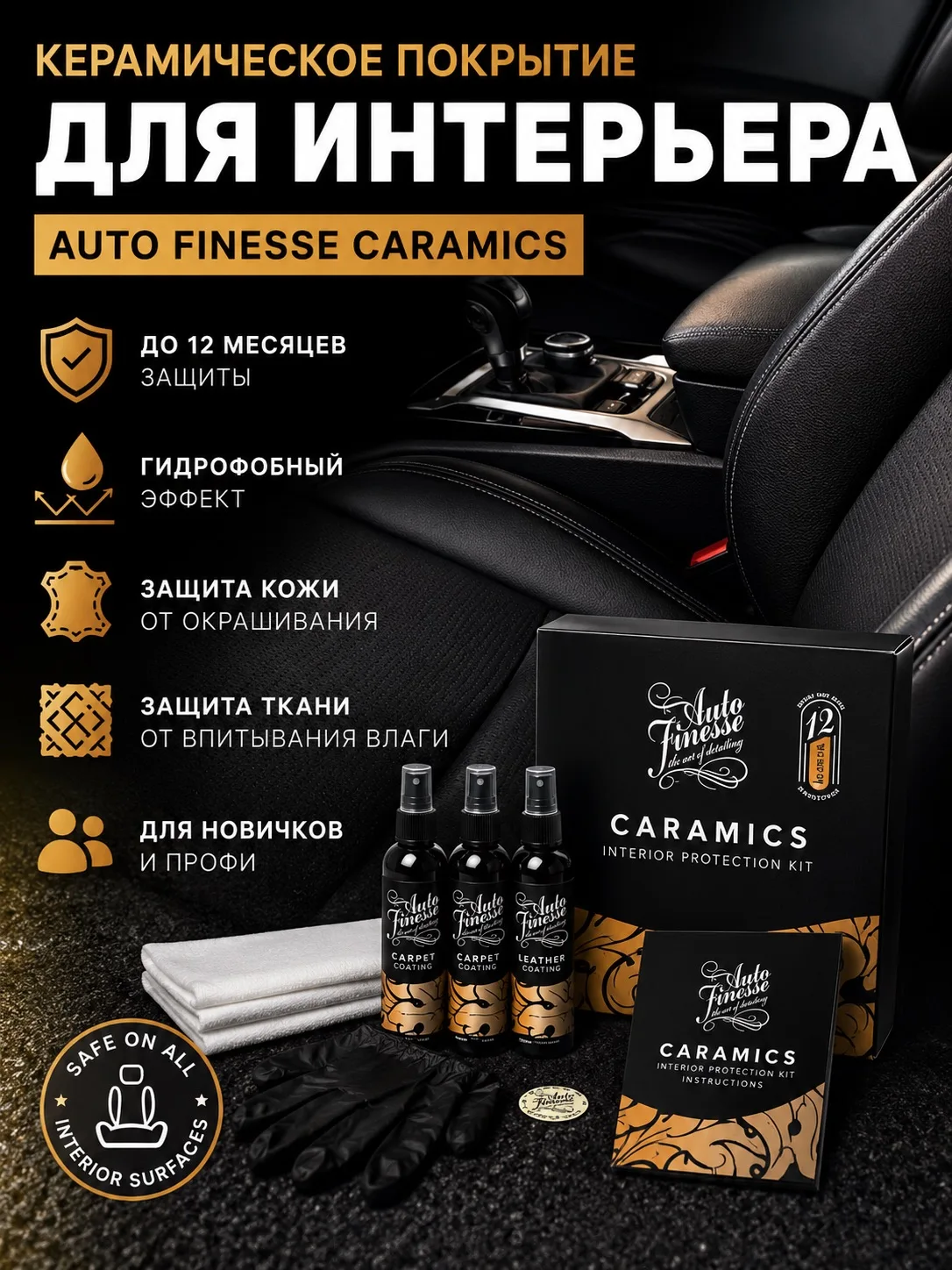 Керамическое покрытие для интерьера Auto Finesse Caramics/набор из 5 товаров