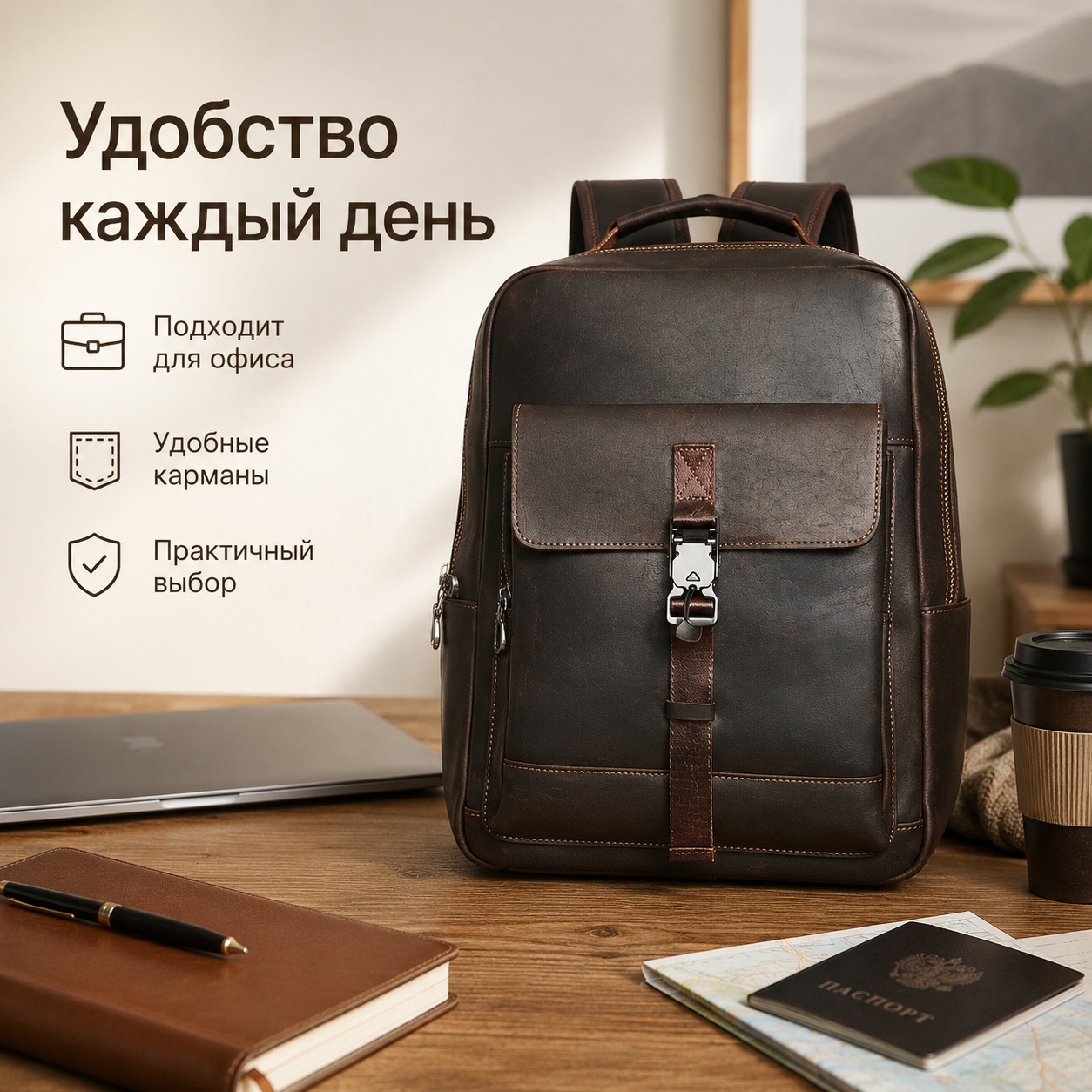 Винтажный кожаный рюкзак для мужчин, городской портфель для ноутбука — фото 1