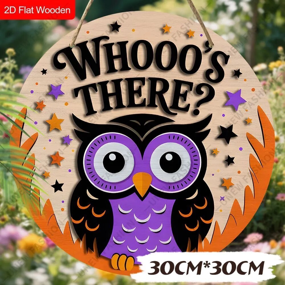 30cm*30cm, Круглая деревянная декоративная табличка "Whooo's There?", Плоские 2D-изделия