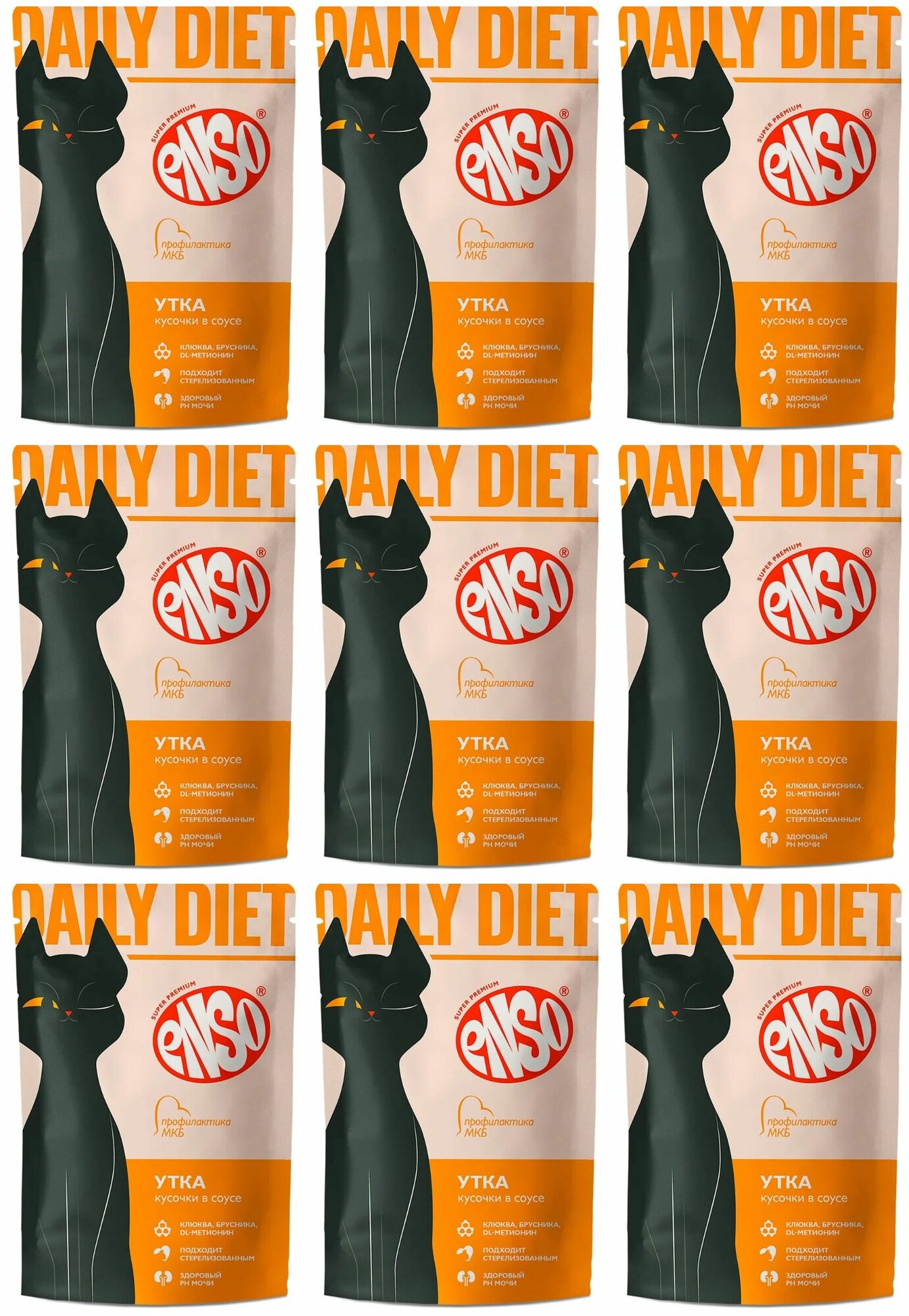 Enso Влажный корм для кошек Daily diet Утка в соусе, пауч, 85 гр, 9 шт