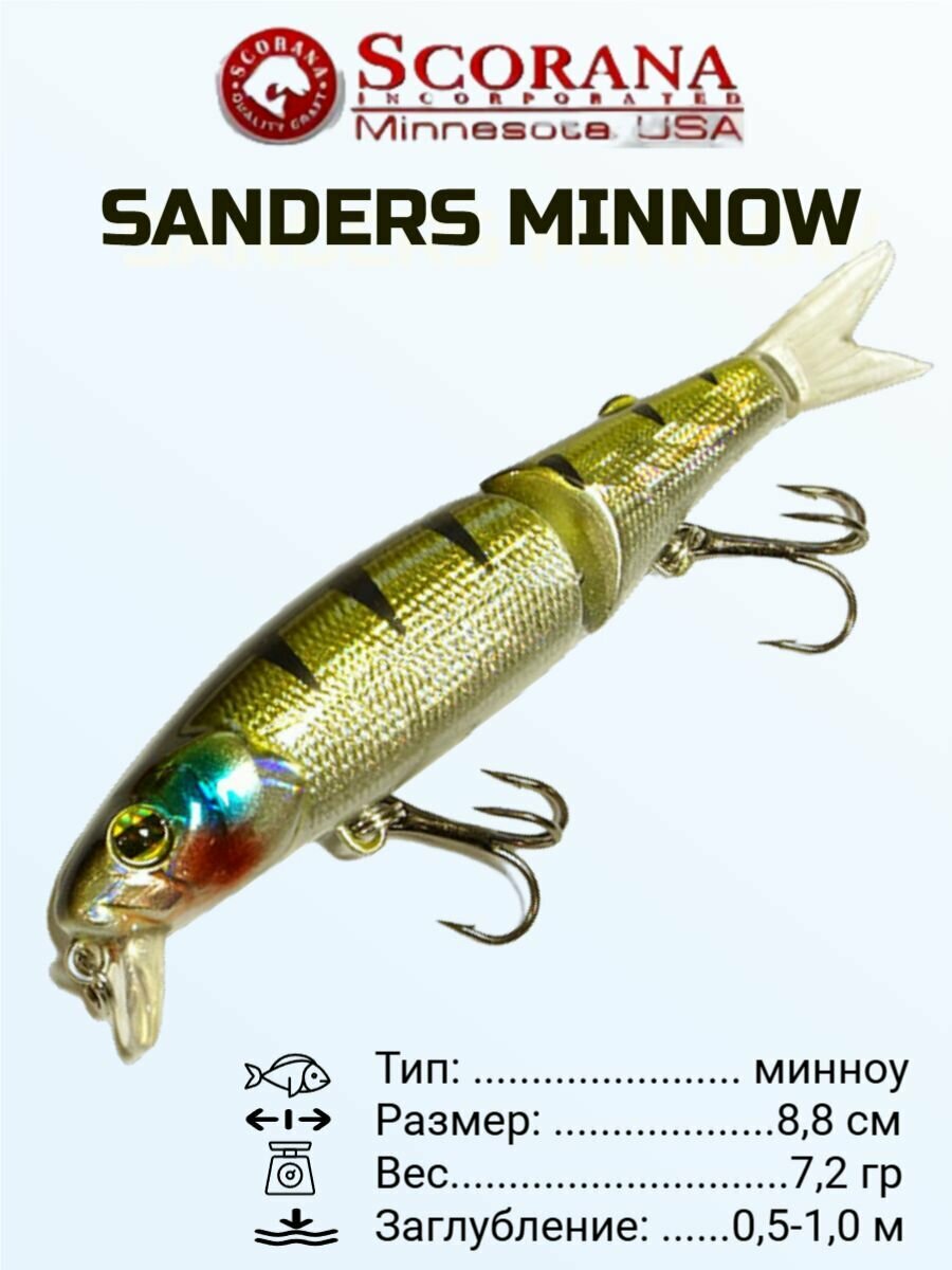 Воблер Scorana SANDERS MINNOW сусп, 88мм, 7,2г, 0,5-1,0м, цв. ZND