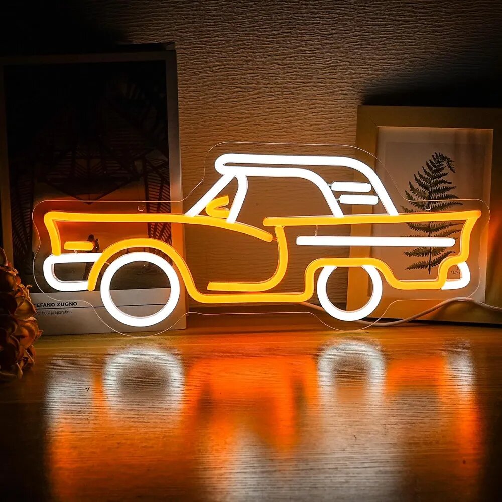 Автомобильная неоновая вывеска LED с питанием от USB, подходит для украшения гаража и парковки18.5x43.5cm