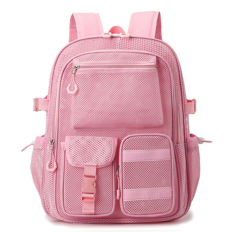 Laptop bag fashionable mesh pattern with large capacity for school travel and day trips, pink