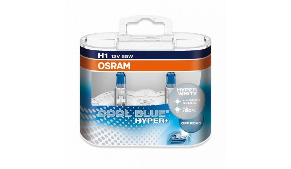 Лампа OSRAM COOL BLUE HYPER PLUS 12V 55W P14.5s (пластиковая коробка) (2шт.)