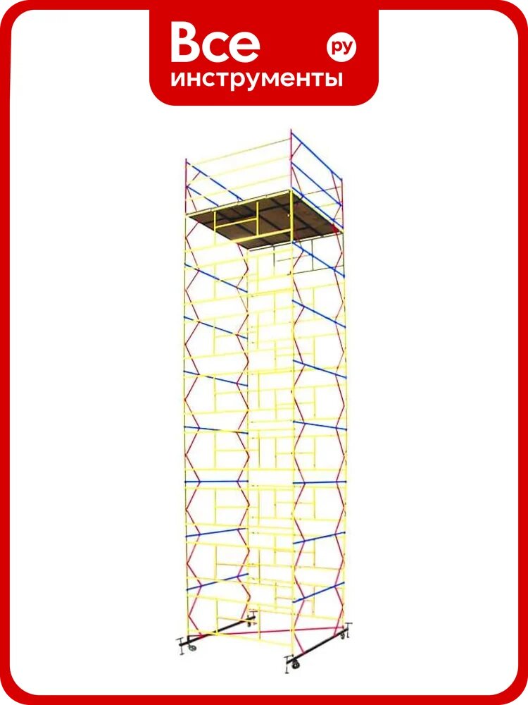 Вышка-тура 2,0x2,0 H=12,4м Gigant 0x2, для уличных работ, модульная стальная конструкция, винтовые опоры, колёса