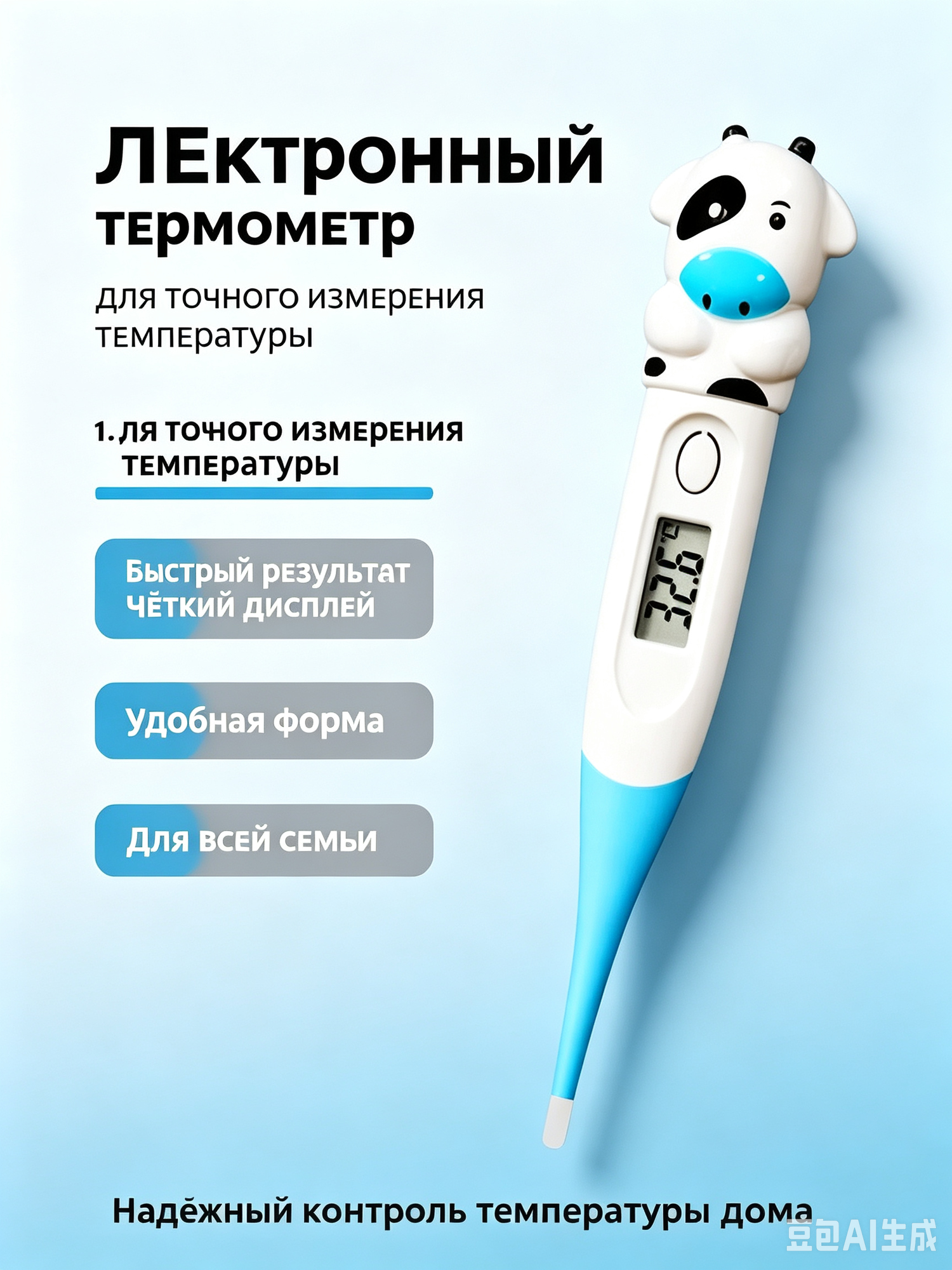 Термометр электронный детский, Градусник безртутный для новорожденных, для детей, цифровой, корова