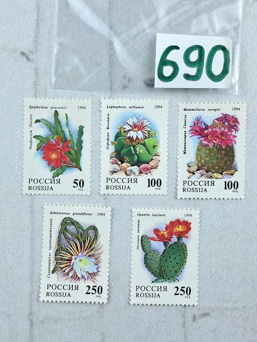Марки Россия. 1994 г. Комнатные растения. Кактусы.