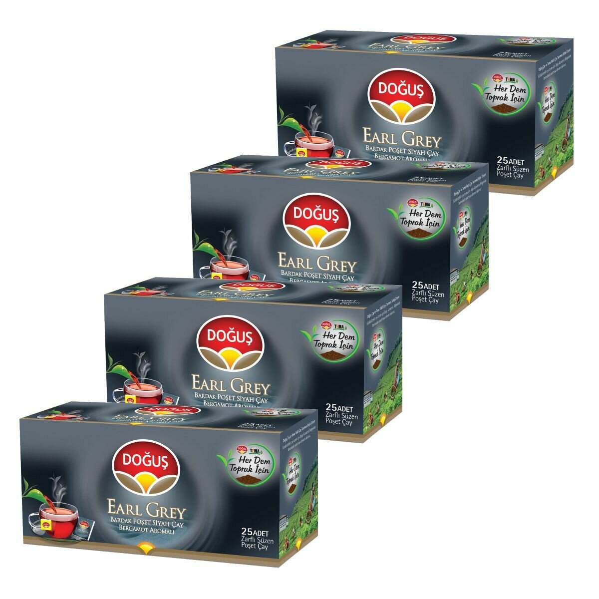 Турецкий черный чай с бергамотом EARL GREY DOGUS, набор 4 штуки, 100 пакетиков