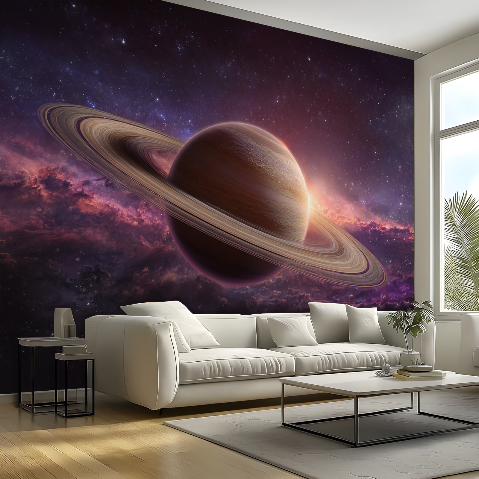 Планета Фреска на холсте для гостиной 194х136CM, Туманность самоклеящаяся, HD печать, водонепроницаемый