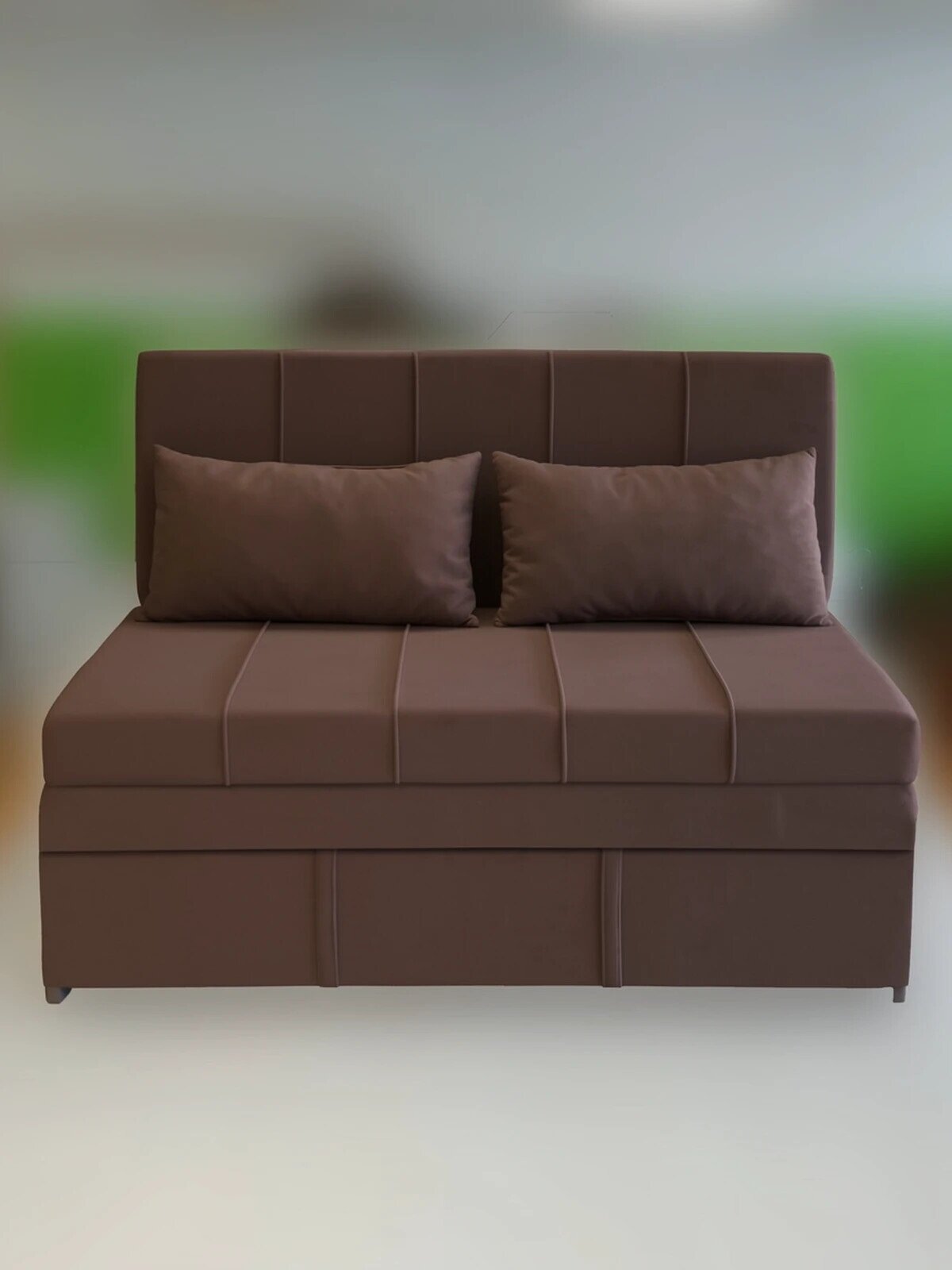 Диван-кровать раскладной с подушками StylChairs Сёма 120, без подлокотников, велюр коричневый