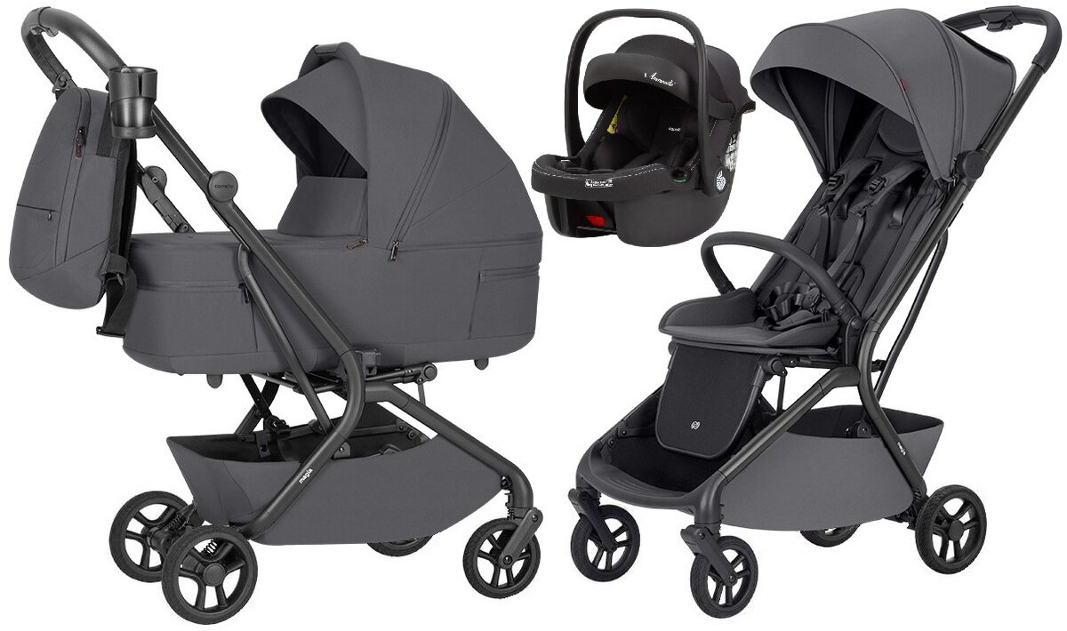 Коляска 3 в 1 Carrello Magia рестайлинг увеличенные колеса Elm Grey автолюлька