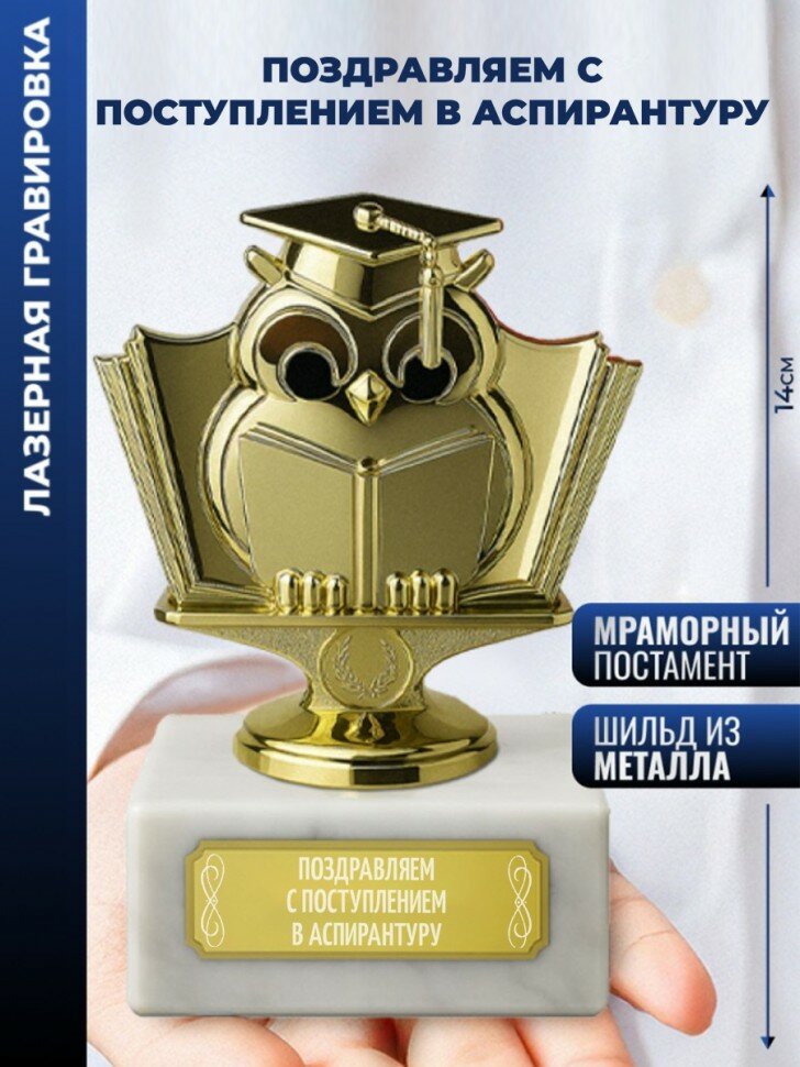 Статуэтка Учёная сова "Поздравляем с поступлением в аспирантуру"