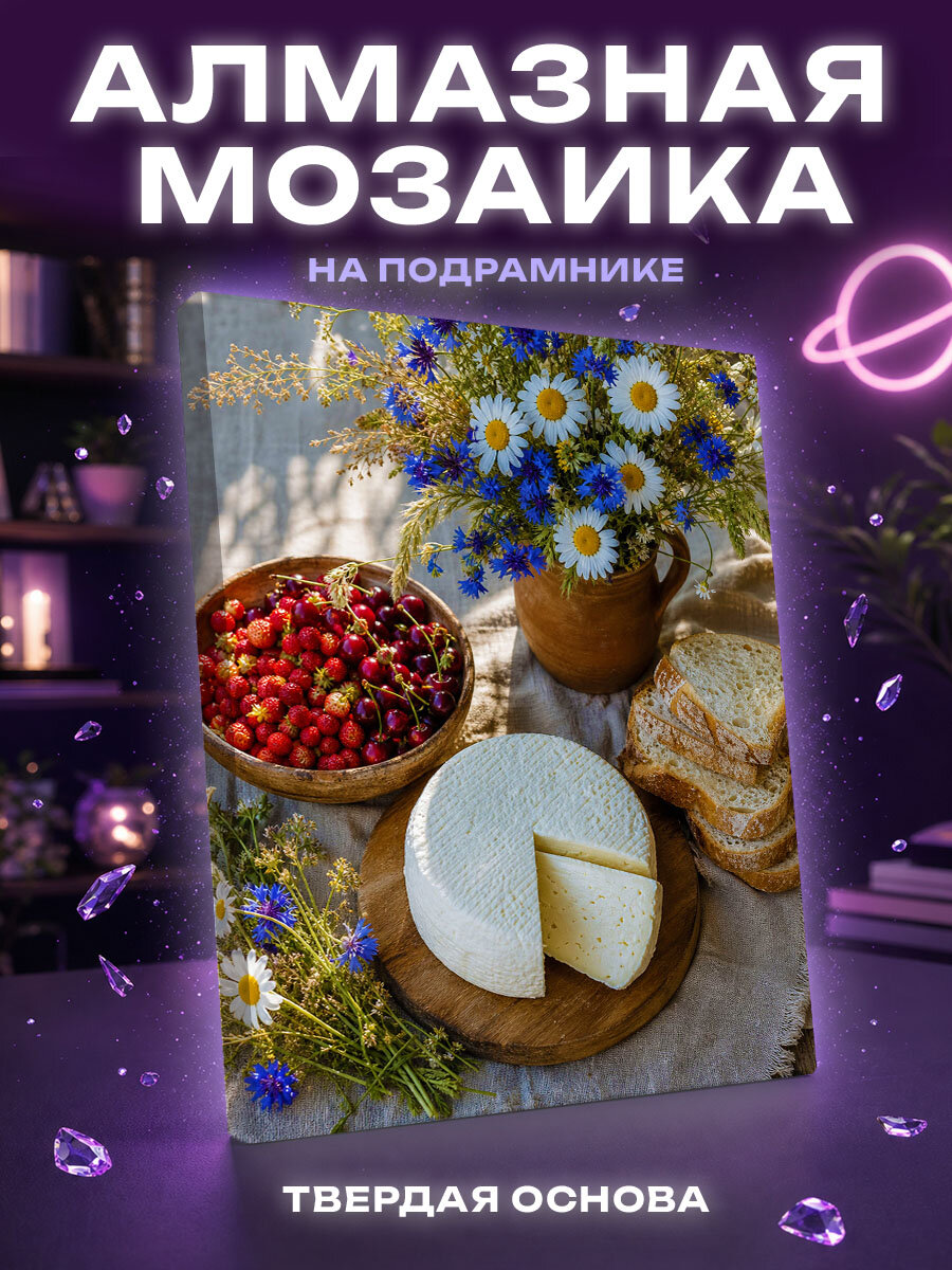 Алмазная мозаика Сыр и ягоды утром