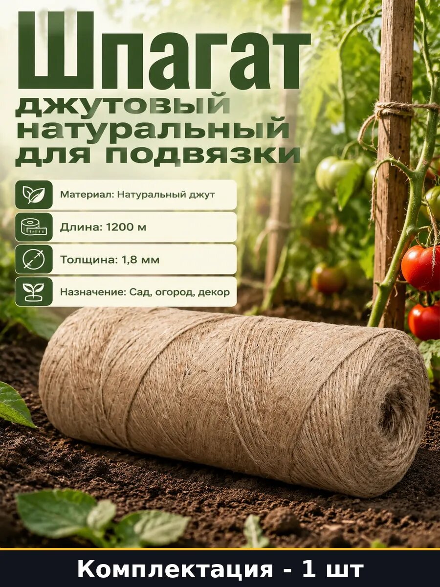 Шпагат джутовый натуральный для подвязки огурцов томатов