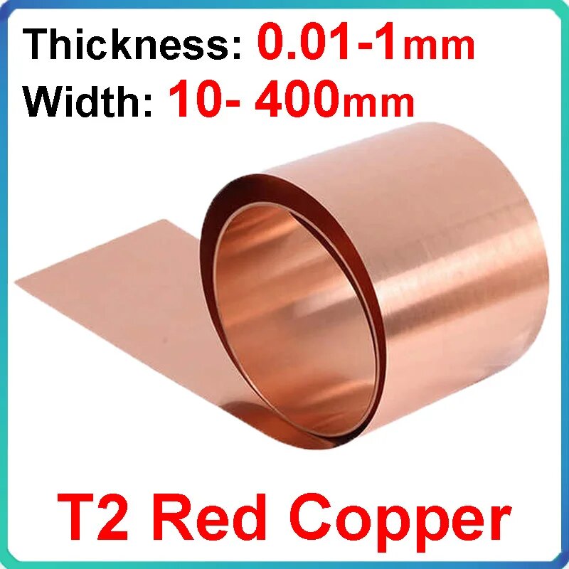 Красный медный лист T2 99.9%, 1 метр Thick 1mm, Width 25mm