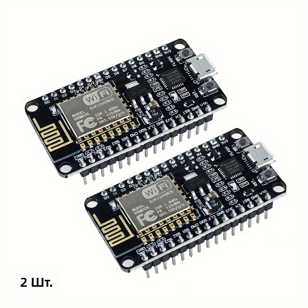 2 шт. ESP8266 NodeMCU CP2102 ESP-12E WiFi плата разработки, USB питание, до 36 В, без батареи, совместимость с Arduino IDE/Micropython, не требует сборки