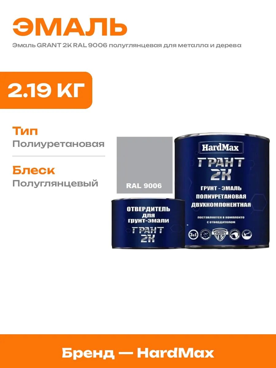 Краска GRANT 2K RAL 9006 для ЦСП ГВЛ и бетона быстросохнущая