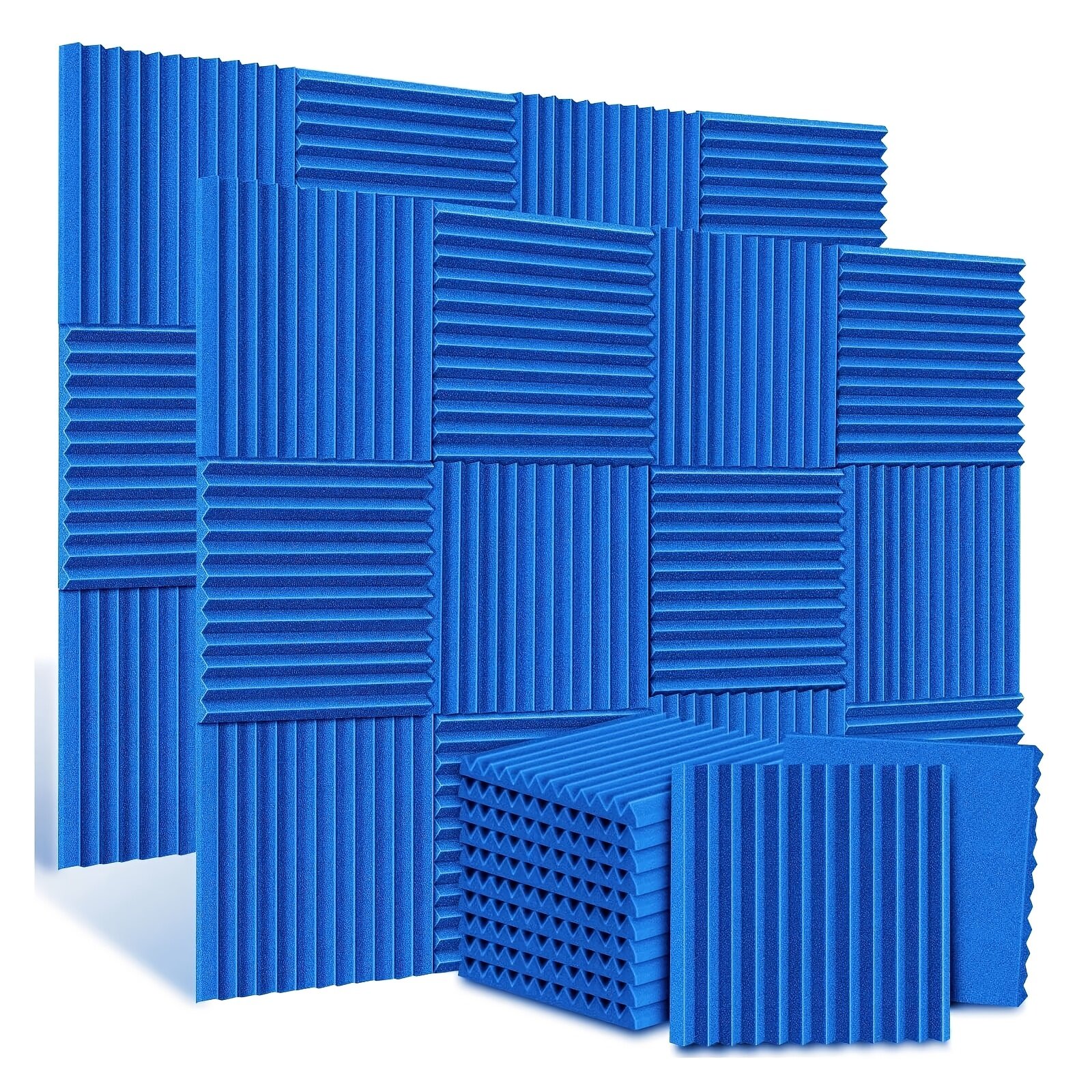 Пенополиуретановые звукоизоляционные панели клиновидной формы 30x30x2.5 см, плотность 30 кг/м³, синие, 12 штук