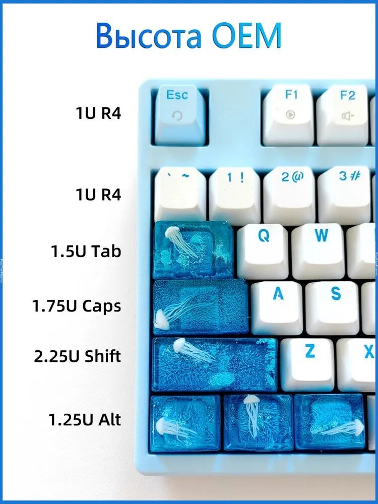 Набор keycaps Медузы в голубом море для механических клавиатур