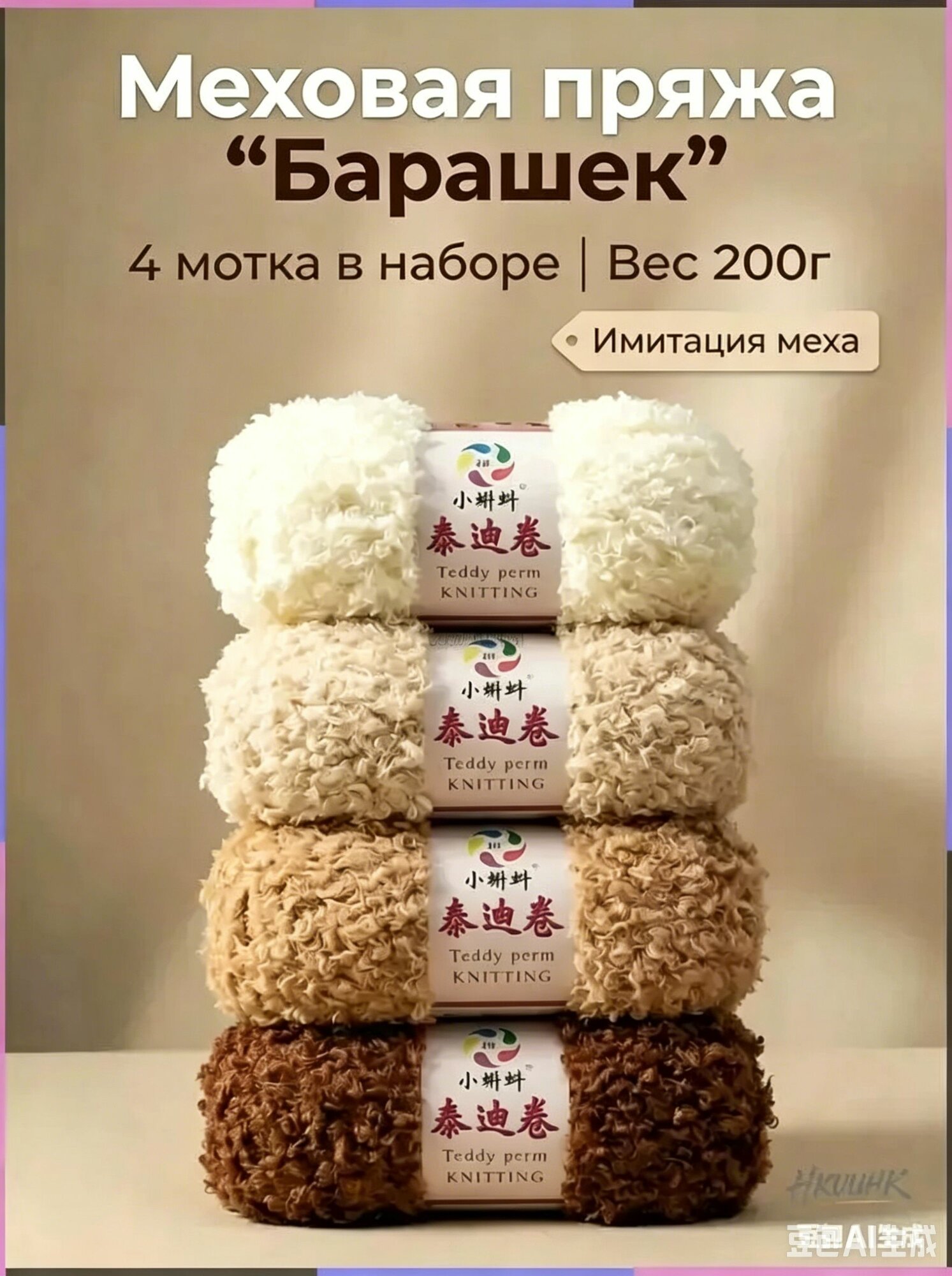 Меховая пряжа для вязания "Барашек" / мех барашка / Набор №2 пряжа для вязания меховая барашек набор