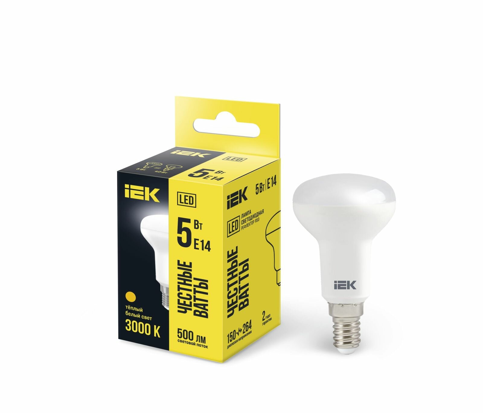Лампа светодиодная IEK R 50, рефлектор, 5 Вт, 230 В, 3000 К, E14