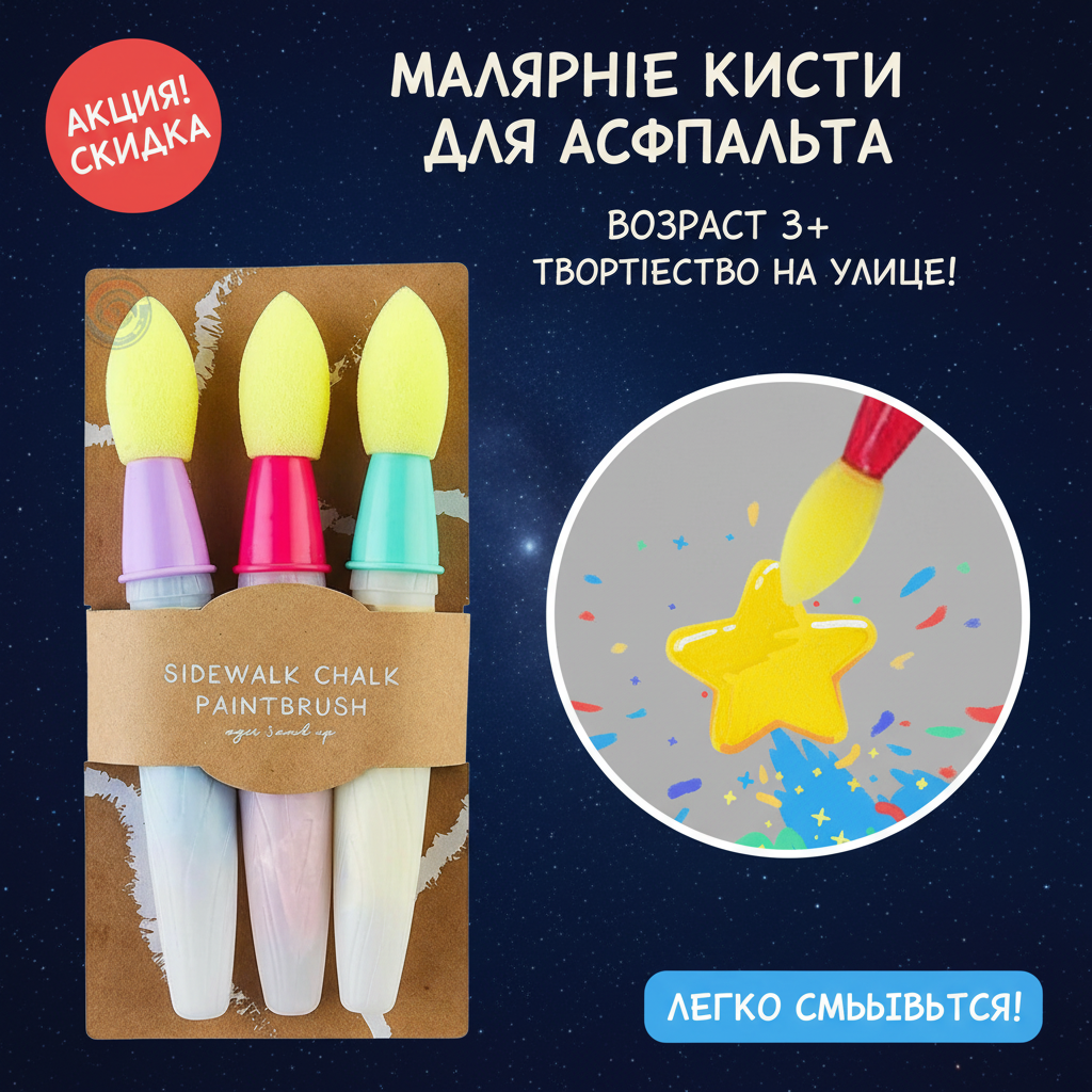 Кисти для рисования на тротуаре с резервуаром для воды — меловой набор для творчества и игр на улице для детей