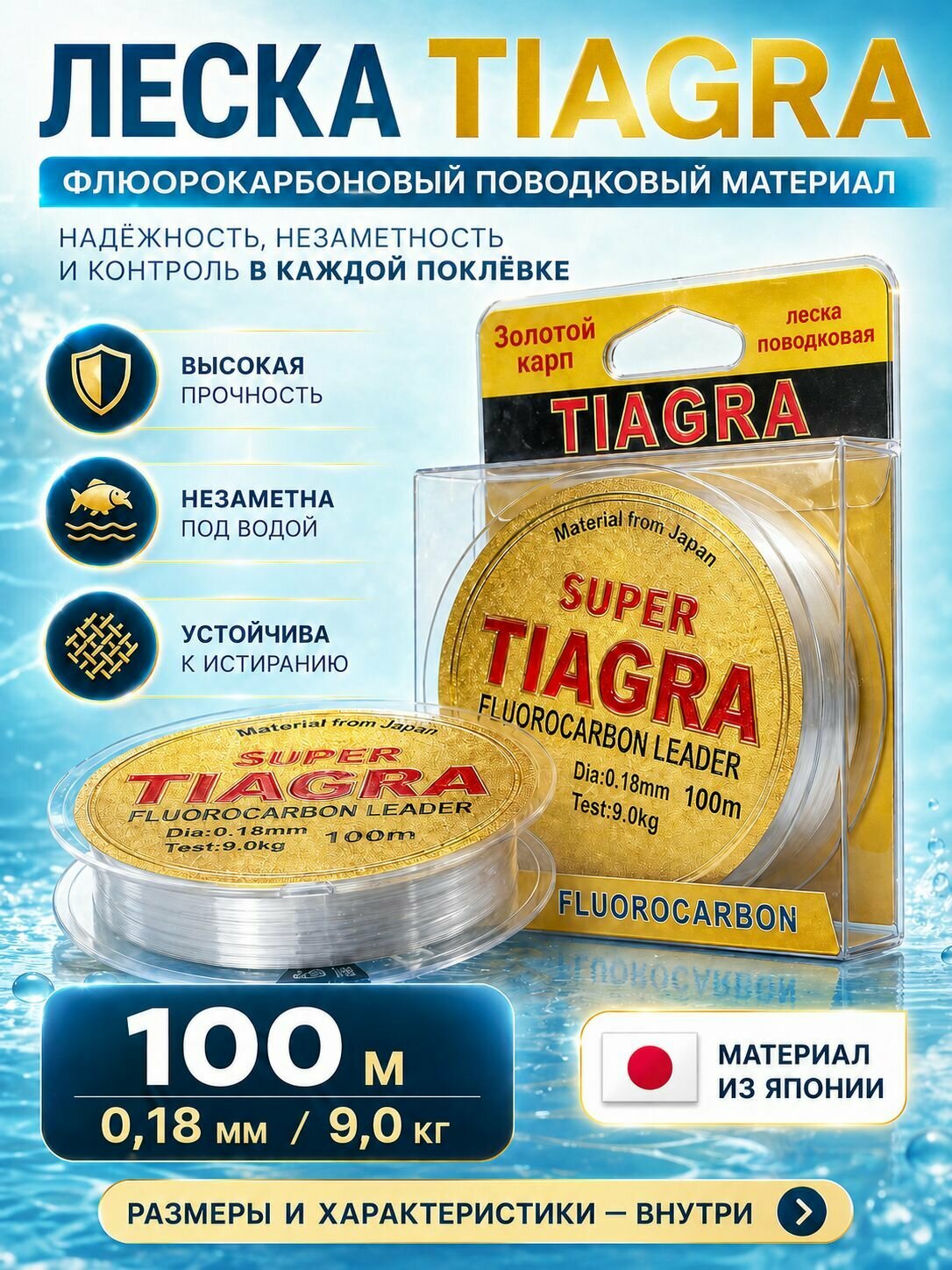 Рыбалка LIFE Флюорокарбоновая леска для рыбалки, размотка: 100 м, толщина: 0.18 мм