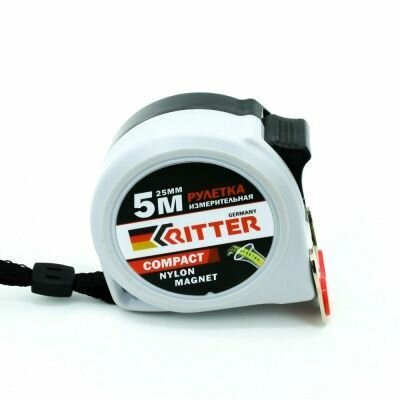 Рулетка измерительная строительная 5м х 25мм Ritter Compact магнит, двухсторонняя
