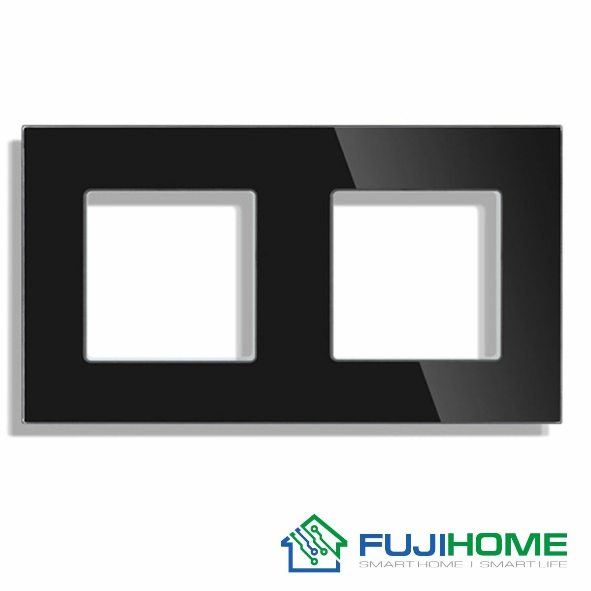 Рамка на 2 поста двойная, FUJIHOME TW-2F-BK, размер 157х86мм, закаленное стекло, цвет черный. Для розеток, выключателей, терморегуляторов.