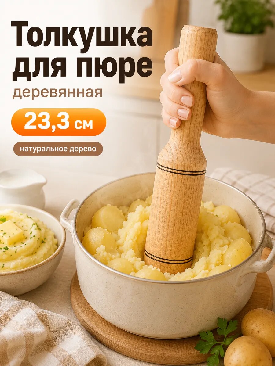 Картофелемялка - толкушка деревянная Adelica «Для Профи», 23.3 см, бук