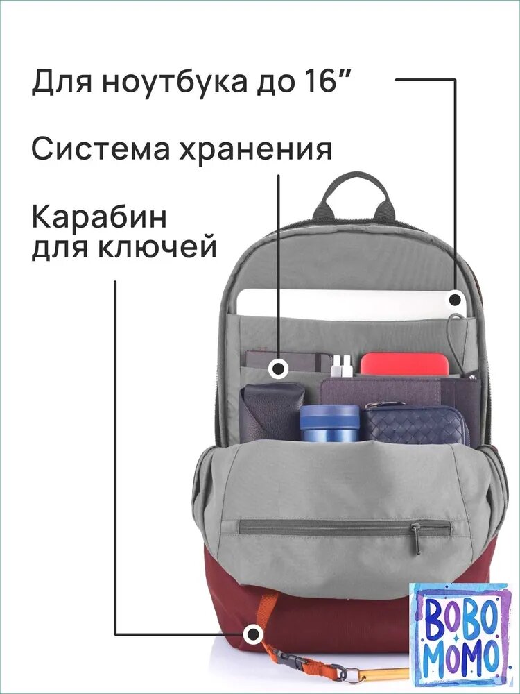 Городской рюкзак BOBOMOMO Bobby Soft с USB-портом, влагозащитный, красный, для ноутбука до 16", 45x30x18 см — фото 1