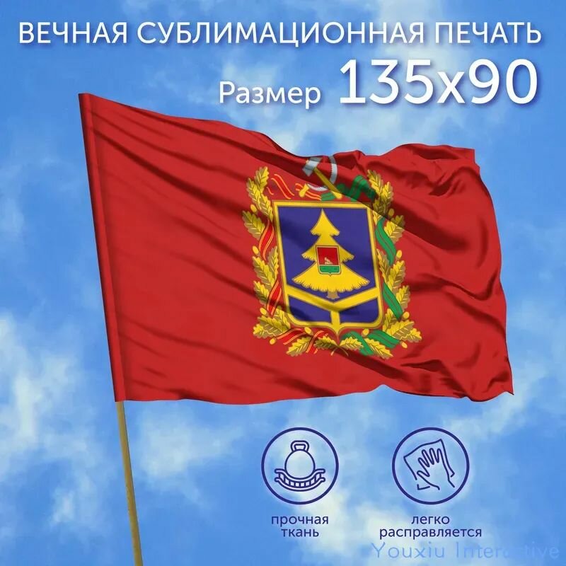 Флаг большой Брянская область, 135х90 см, Полиэфирный шелк