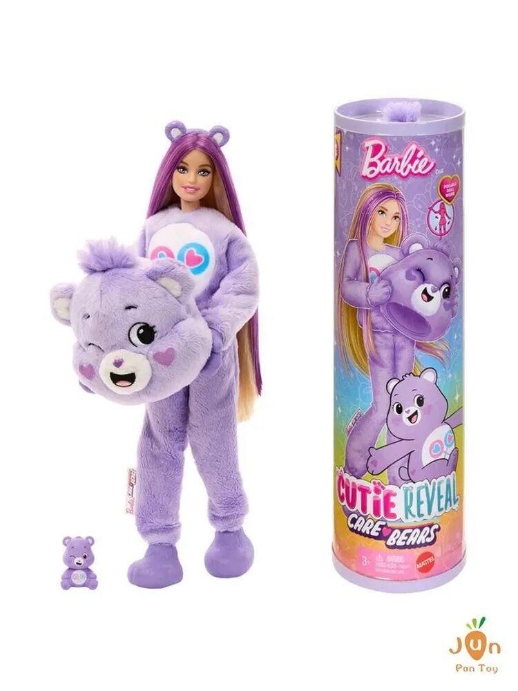 Кукла Барби Mattel Barbie Cutie Reveal Care Bears Series Doll Share Bear / Очаровательная кукла Барби с плюшевым мишкой поставляется с мини-питомцем и 10 игрушками-сюрпризами для девочек