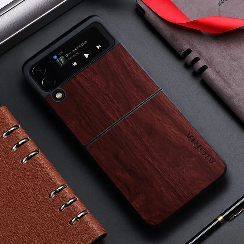 Кожаный Чехол Для Samsung Galaxy Z Flip3/Flip4/Flip5 5G С Бамбуковым Коричневый, brown, Z flip5
