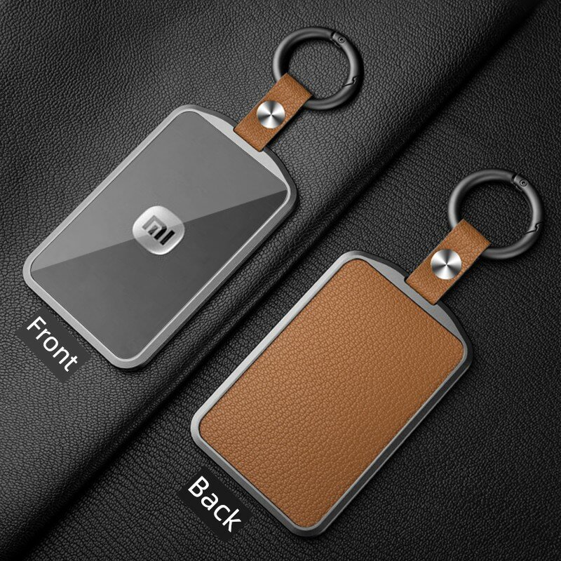 Алюминиевый магнитный держатель для автомобильных карт и ключей Xiaomi SU7, Золотисто-коричневый, кожа французской козы