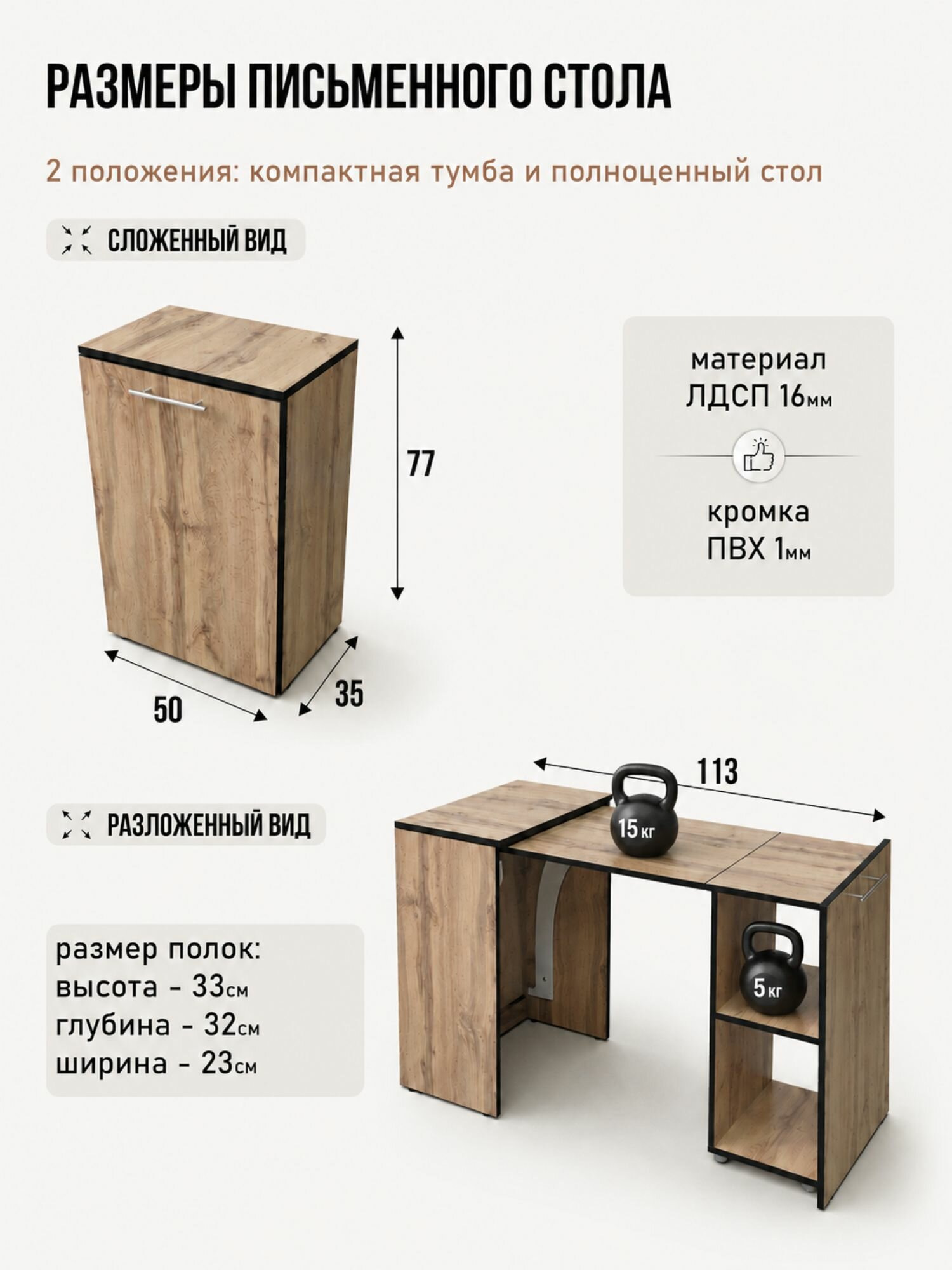 Стол письменный, компьютерный трансформер с ящиком, с полками — фото 1