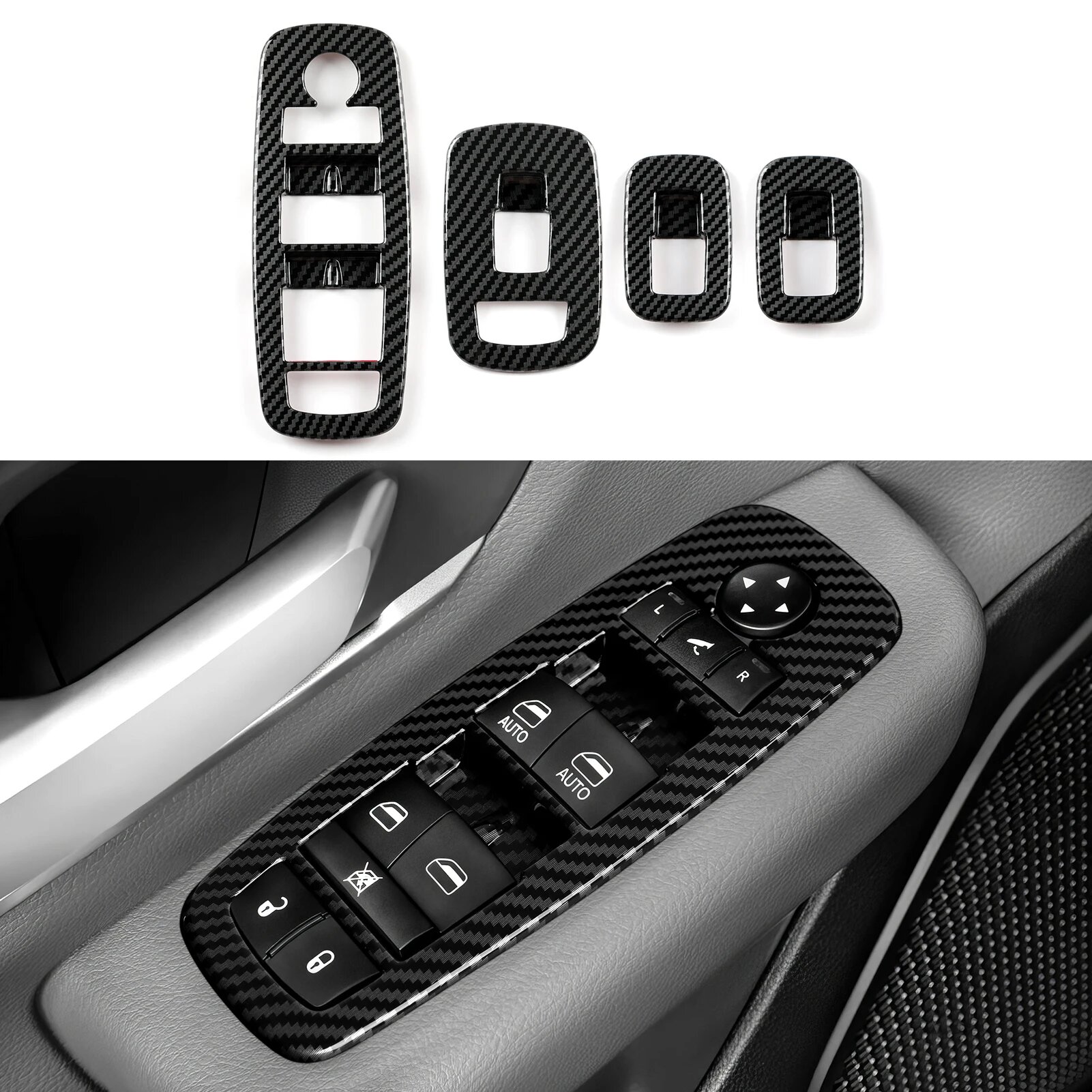 Для Dodge RAM 1500 2019-2026, кнопка переключателя подъема окна автомобиля, панель из углеродного волокна, внутренняя наклейка, аксессуары для отделки из АБС-пластика
