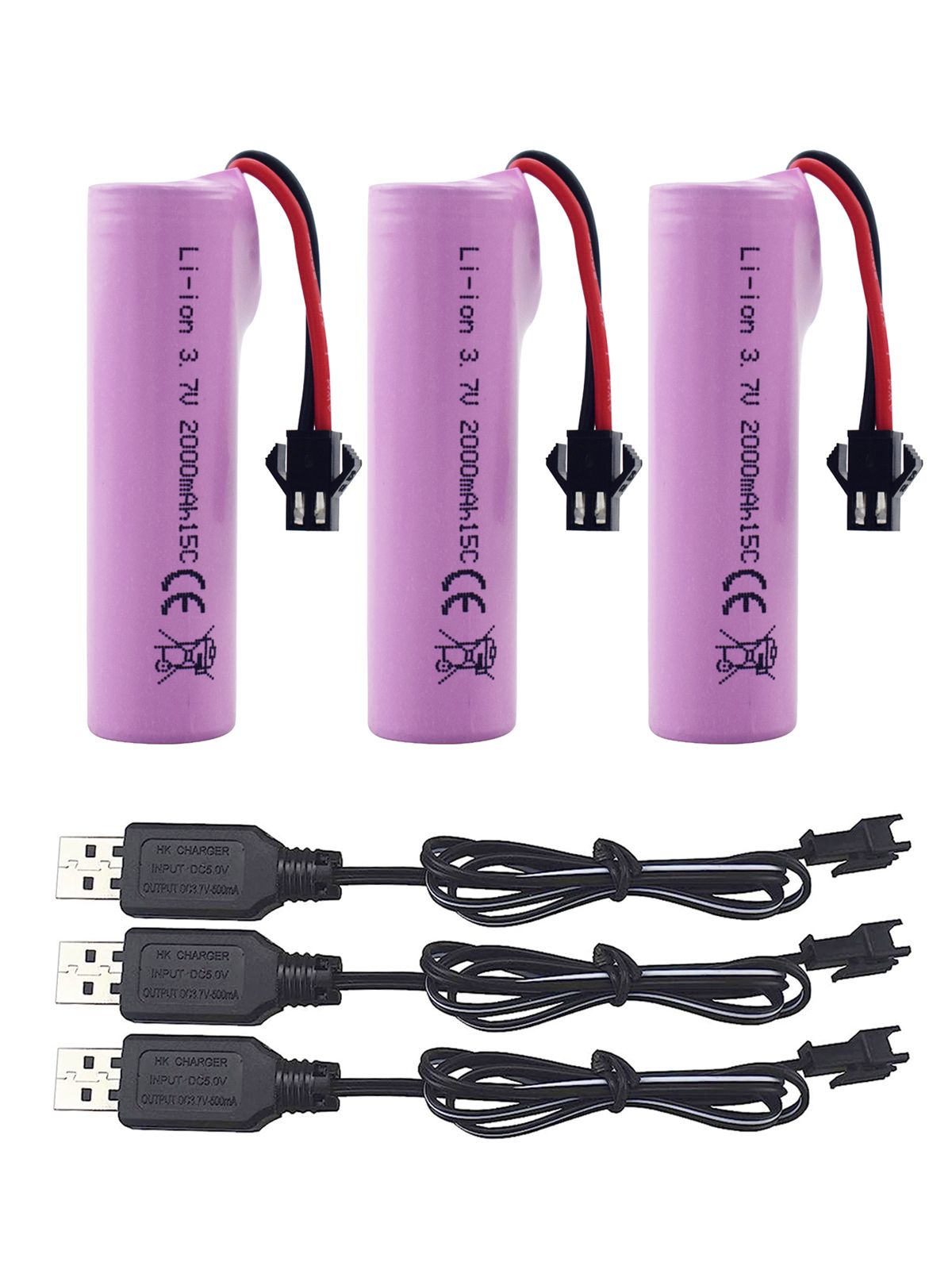3 литиевых аккумуляторов на 3,7 В 2000 мАч с разъемом SM - 2P и 3 USB - зарядными линиями для игрушечных автомобилей с дистанционным управлением DE68 DE44 DE45W DE45 DE58 DE49 DE57 DE70