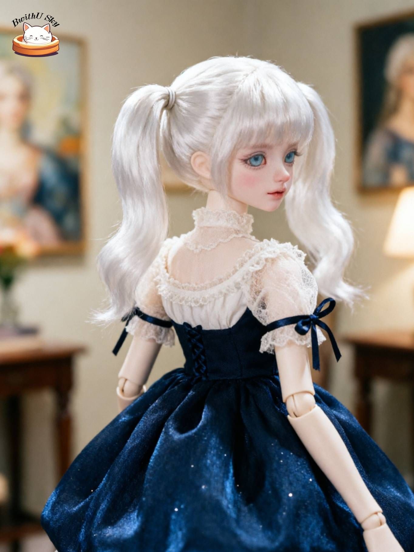 BwithUSky Evadne 1/4 BJD кукла в стиле глубокий океан. Белоснежные волосы, синее платье с медузой, подвижное тело. Идеальна для фотосессий и коллекции!