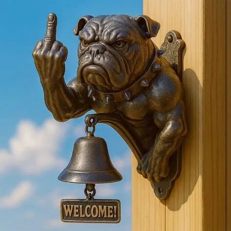 Звонок дверной бульдог с табличкой WELCOME! Оригинальный дверной звонок в виде бульдога